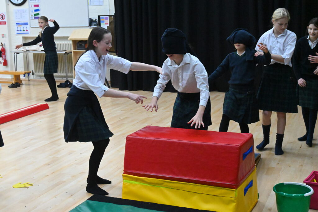 Upper 3's Christmas blind obstacle course - The Maynard School